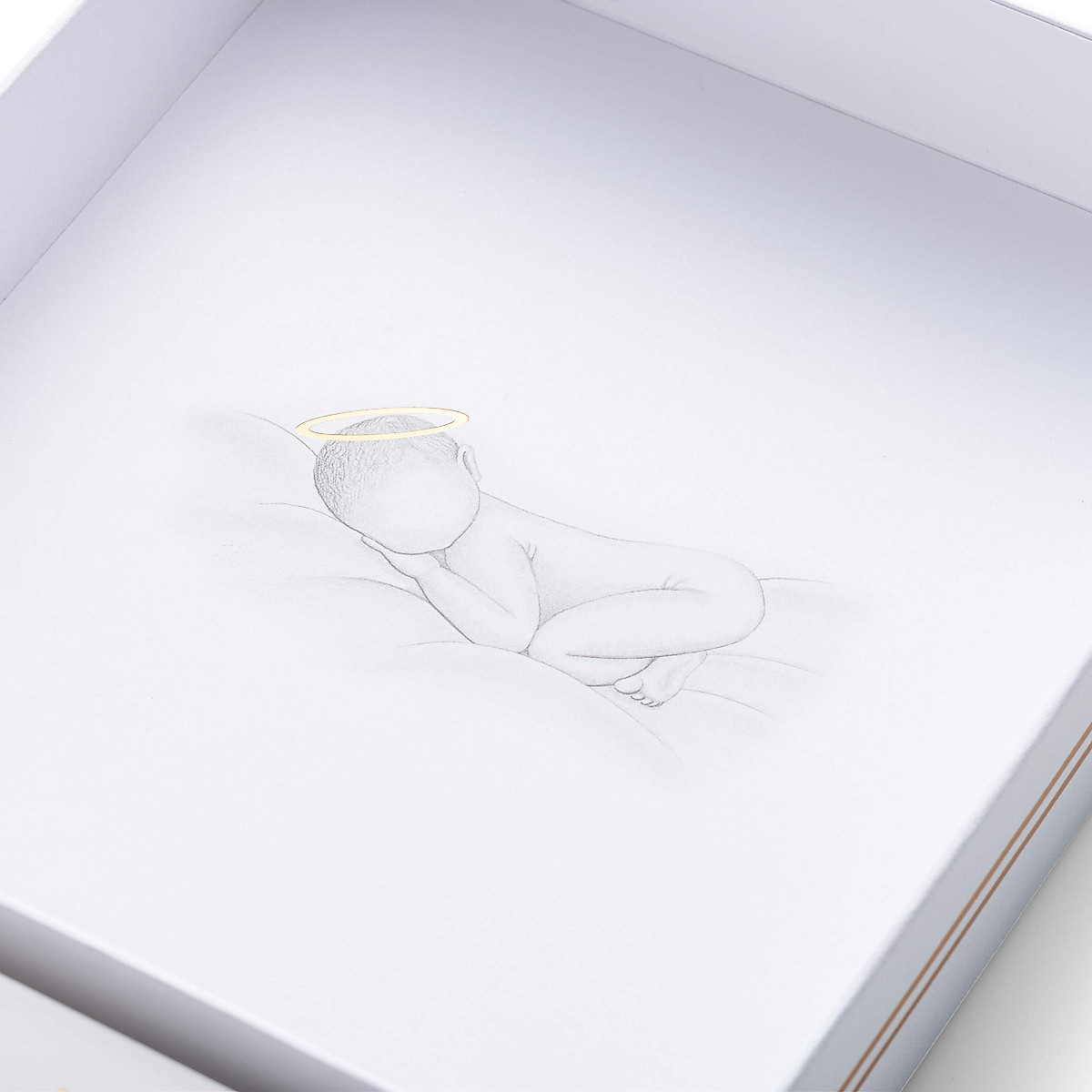 Halo Remembrance Necklace | White Linen and Gold Foil Premium Extra Large Keepsake Box | Miscarriage Gift, Infant Loss, Memory Item, Memorial Gift