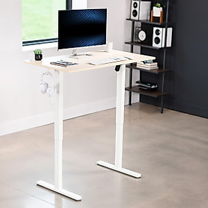 VIVO Electric Height Adjustable 44 x 24 inch Stand Up Desk, Standing Workstation with Memory Controller, Light Wood Top, White Frame, DESK-E144C