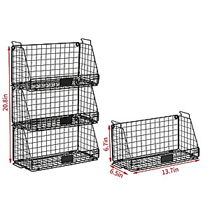 Stackable Pantry Baskets Household Food Storage Organizer with Handles Name Plate 3 Pack-13.7 Wide, Foldable Snack Rack Stand with Open Front Stacking Farmhouse Bins for Countertop Cabinets Kitchen