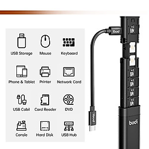BUDI Multifunctional 9 in 1 Data Cable with USB Type-C Card Reader Micro SD Memory Card high-Speed Card Reader Adapter Suitable for Mobile Phone Cameras and Computers (9 in 1 Card Reader)