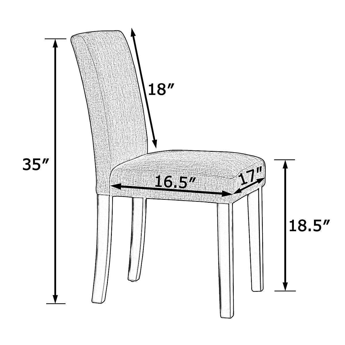 LSSBOUGHT Classic Fabric Dining Chairs Dining Room Chair with Solid Wood Legs (Grey Set of 2)
