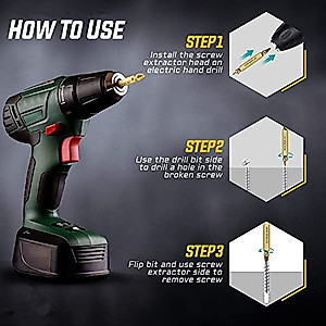 Damaged Screw Extractor - Remover for Stripped Head Screws Nuts & Bolts | ‎6 Piece Titanium Drill Bit Tools for Easy Removal of Rusty & Broken Hardware | High Speed Steel | Superb Gift for Men