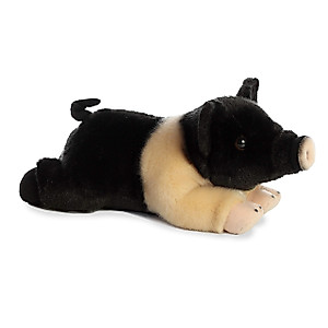 Aurora® Realistic Miyoni® Hampshire Pig Stuffed Animal - Lifelike Detail - Cherished Companionship - Black 12 Inches