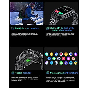 LIGE Military Smart Watch for Men Bluetooth Call(Answer/Make Call), 1.85'' HD Tactical Smartwatch with Heart Rate/Sleep/SpO2 Monitor, IP67 Waterproof Fitness Tracker for Android iOS Stainless Steel