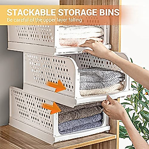 ELUCHANG Stackable Closet Organizers and Storage 16.93in 4 Packs Foldable Closet Organizer Drawers Shelves Collapsible Wardrobe Clothes Storage Bins Organization for Bedroom Bathroom Kitchen