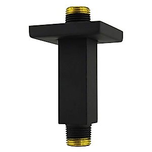 Aquaiaw Square Shower Arm and Anti-Scratch O-Ring Flange, 3 inch, Solid Brass, Both Soldered 1/2 NPT Tapered Threads, Straight Rainfall Shower Head Arm Extension, Ceiling Mount (Matte Black)
