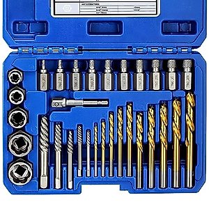 XJX 31-Piece Screw & Bolt Extractors Drill Bit Set, Multi-Spline Screw Extractors CR-MO Nut Remover Set Spiral Screw Extractor for Removing Broken Studs, Frozen, Rounded-Off Bolts, Socket Screws