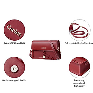Cnoles Small Crossbody Shoulder Bag for Women Genuine Leather Cell Phone Bags Card Holder Wallet Purse and Handbags Red