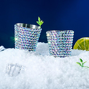 Tioncy 12 Pack 1 oz Rhinestone Stainless Steel Shot Glasses Bling Mini Cup Small Glitter Cups Metal Drinking Cups Adult Pint Cup Barware Drinking Vessel for Whiskey Women Birthday Gift (White Style)