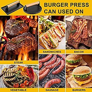 Jarquia 2PCS Bacon Press for Griddle, Round Cast Iron Grill Press for Flat Top Grill, Rectangular Hamburger Smasher for Griddle, Food Meat Press for Steak, Sandwich, Nonstick Pan