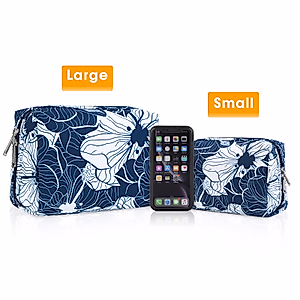 Narwey Cute Makeup Bag Travel Cosmetic Bag Organizer Toiletry Bag Make Up Bags with Compartments for Women Girls (Large, Blue Lotus)