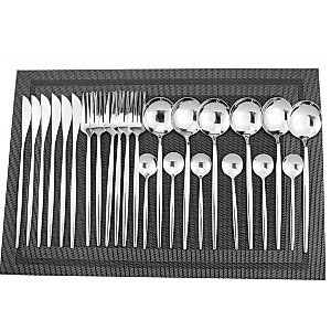 Gugrida 24-Piece Silverware Set - 18/10 Stainless Steel Reusable Utensils Forks Spoons Knives Set, Mirror Polished Cutlery Flatware Set, Great for Family Gatherings & Daily Use (6 set, Silver)