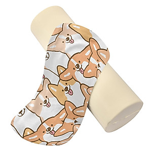 xigua Cute Corgi Dog Neck Roll Pillow for Neck Relief with Removable Washable Cover - Memory Foam Round Cylinder Bolster, Ergonomically Designed for Head, Neck, Back, and Legs
