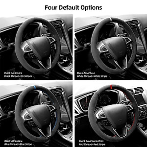 Alfanxi Hand Stitch Alcantara Steering Wheel Cover Compatible with Ford Edge Fusion Energi Hybrid Galaxy Mondeo S-MAX 2014-2020 (Red Stripe)