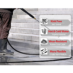 YAMATIC 3/8" Pressure Washer Hose 50FT Hot Water Power Washer Hose Max 212°F with Swivel Quick Connect, 4000 PSI Commercial Grade Steel Wire Braided & Synthetic Rubber Jacket, Kink Resistant