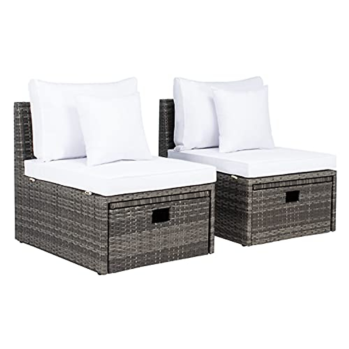 SAFAVIEH Outdoor Collection Pramla Grey Brown/White Cushion Settee with Storage Ottoman (Set of 2) PAT7515C