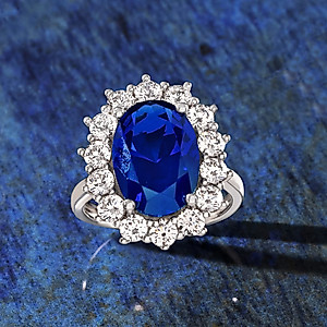 Ross-Simons 5.30 Carat Simulated Sapphire and 1.80 ct. t.w. CZ Ring in Sterling Silver. Size 6