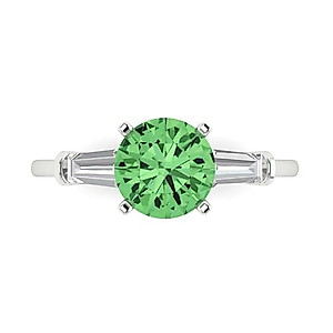 Clara Pucci 2.0 ct Round Cut 3 stone Solitaire Green Simulated Diamond Engagement Promise Anniversary Bridal Ring 18K White Gold 6.75