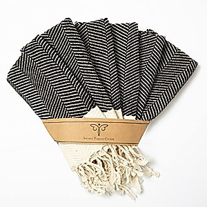 SMYRNA TURKISH COTTON Herringbone Series Kitchen Dish Towels Pack of 6, Machine Washable Wash Cloths, Ultra Soft, Absorbent, Prewashed and Quick Dry Turkish Dish Towels, 12x12 Inch (Black)