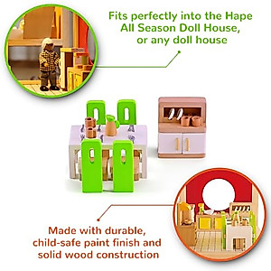 Hape Wooden Doll House Furniture Dining Room Set with Accessories| 1:12 Scales Miniature Dollhouse Furniture