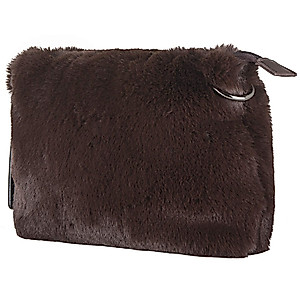 Luxe L 100% Faux Fur Purse for Women Soft Modern Crossbody Purse Handbag with Detachable and Adjustable Faux-Leather Strap, Chocolate Brown