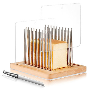 Bread Slicer, Bread Slicer For Homemade - Bread Cutting Guide Adjustable, Stainless Steel Slicing Guide, Durable and Stable Wooden Structure with Bread Knife
