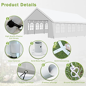 ECOLINEAR Carport, 20'x26' Heavy Duty Carport, Party Tent with Roll-up Ventilated Windows, Removable Sidewalls & Doors, Car Port Canopy Tent with All-Season Tarp for Car, Truck, Party, White