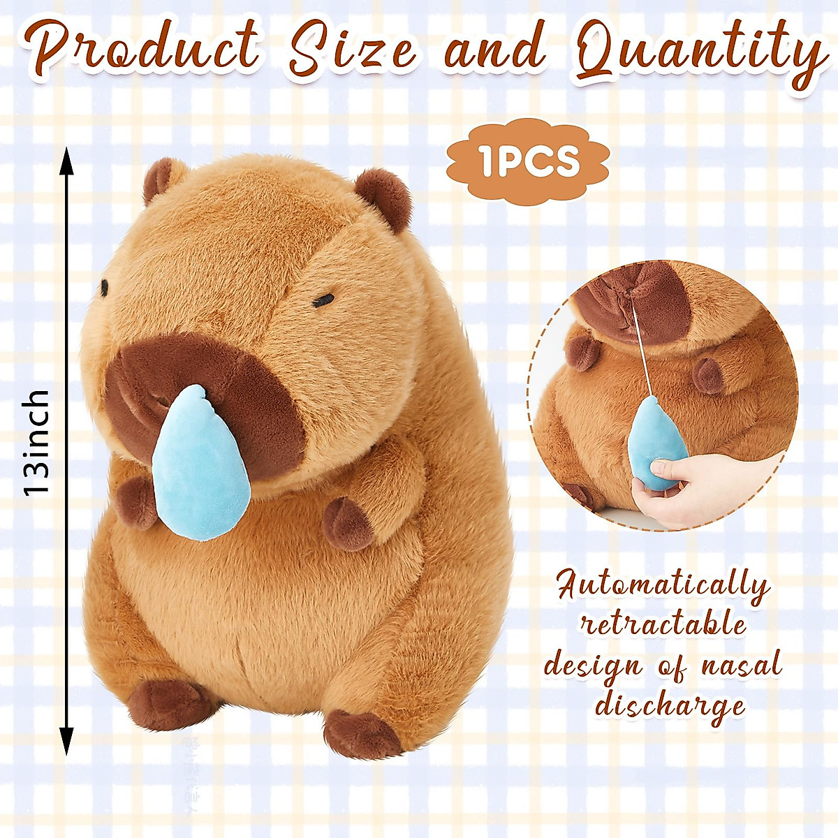 Simgoing 13 Inch Capybara Stuffed Animals Capybara Plush Toy Capybara Plushie Soft and Comfortable Brown Capybara Doll Pillow for Girls and Boys, Home Decoration, Birthday Gift (Orange)(Snot)