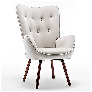 Container Furniture Direct Chic Accent Arm Chairs for Living Room, Bedroom, or Home Office, Button-Tufted Midcentury Armchair with Wingback Design and Splayed Legs, Ivory