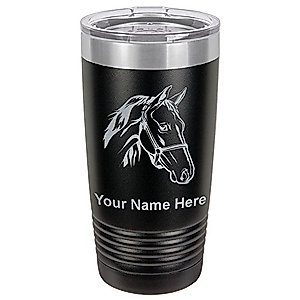 LaserGram 20oz Vacuum Insulated Tumbler Mug, Horse Head 2, Personalized Engraving Included (Black)