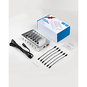 Charging Station for Multiple Devices - 6 Port Fast Charging Station for iPhone iPad Android and Tablet - Multi Charging Station - Phone Charging Station with 6 Mixed Cables Included(UL Certified)