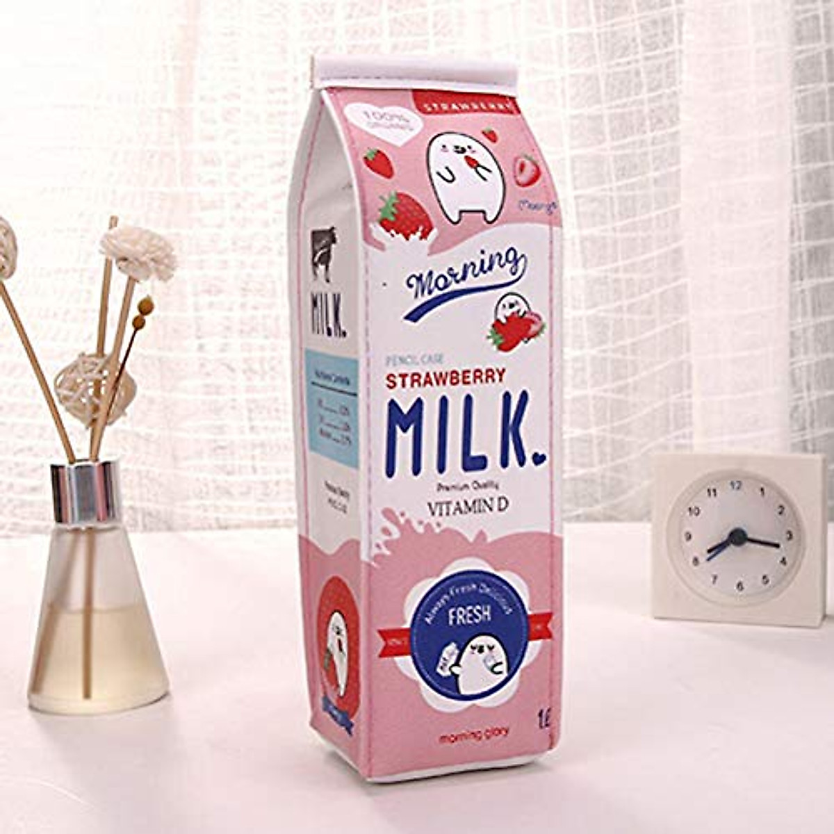 8 Colors,Large Capacity Cute Milk Carton Pencil Cases Box Cosmetic Bag with Zipper by Warmword (Pink)