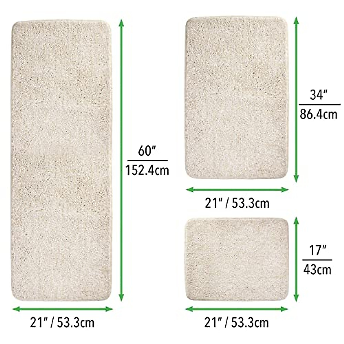 mDesign Non-Slip Microfiber Polyester Rectangular Spa Mat/Bath Rugs, Plush Heathered Water Absorbent Accent Rug for Bathroom Vanity, Bathtub/Shower, Machine Washable, Set of 3 - Linen/Tan