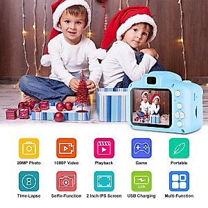 OZMI Upgrade Kids Camera for Boys, Christmas Birthday Gift for Boys Age 3-12, 2 Inch HD Video Digital Cameras for Kids Toddler, Toy for 3 4 5 6 7 8 9 10 Year Old Boy with 32GB SD Card - Blue