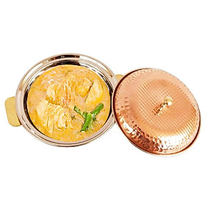 Prisha India Craft Hammered Steel Copper Casserole Donga Bowl/Copper Handi With Lid And Serving Spoon, Tableware & Serveware | Capacity 850 ML