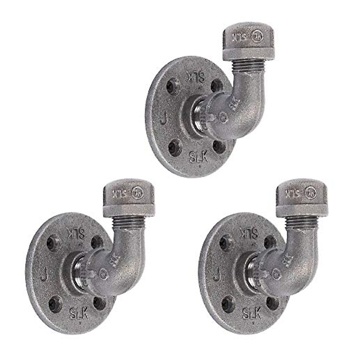 PIPE DECOR Coat Hooks Set of 3 - Industrial Heavy Duty Wall Mounted, Rustic Iron DIY Style, Steel Grey Black for Entryway, 1/2" inch Threaded Floor Flanges Fittings and Elbows