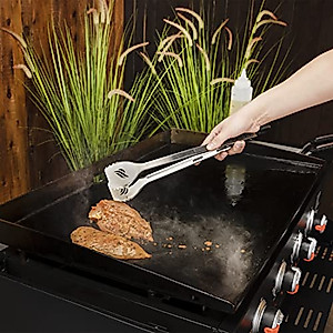 Blackstone 5322 Griddle Kit (6-Piece) Scraper, Heavy Duty BBQ Tongs, Barbecue Metal Hamburger Spatula (2) & Batter Dispenser & Mixer Bottle – Grilling Tools & Accessory, Black