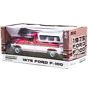Greenlight Collectible 1975 Ranger Pickup Truck with Deluxe Box Cover Apple Red with Wimbledon White 1/18 Diecast Model Car by Greenlight 13620