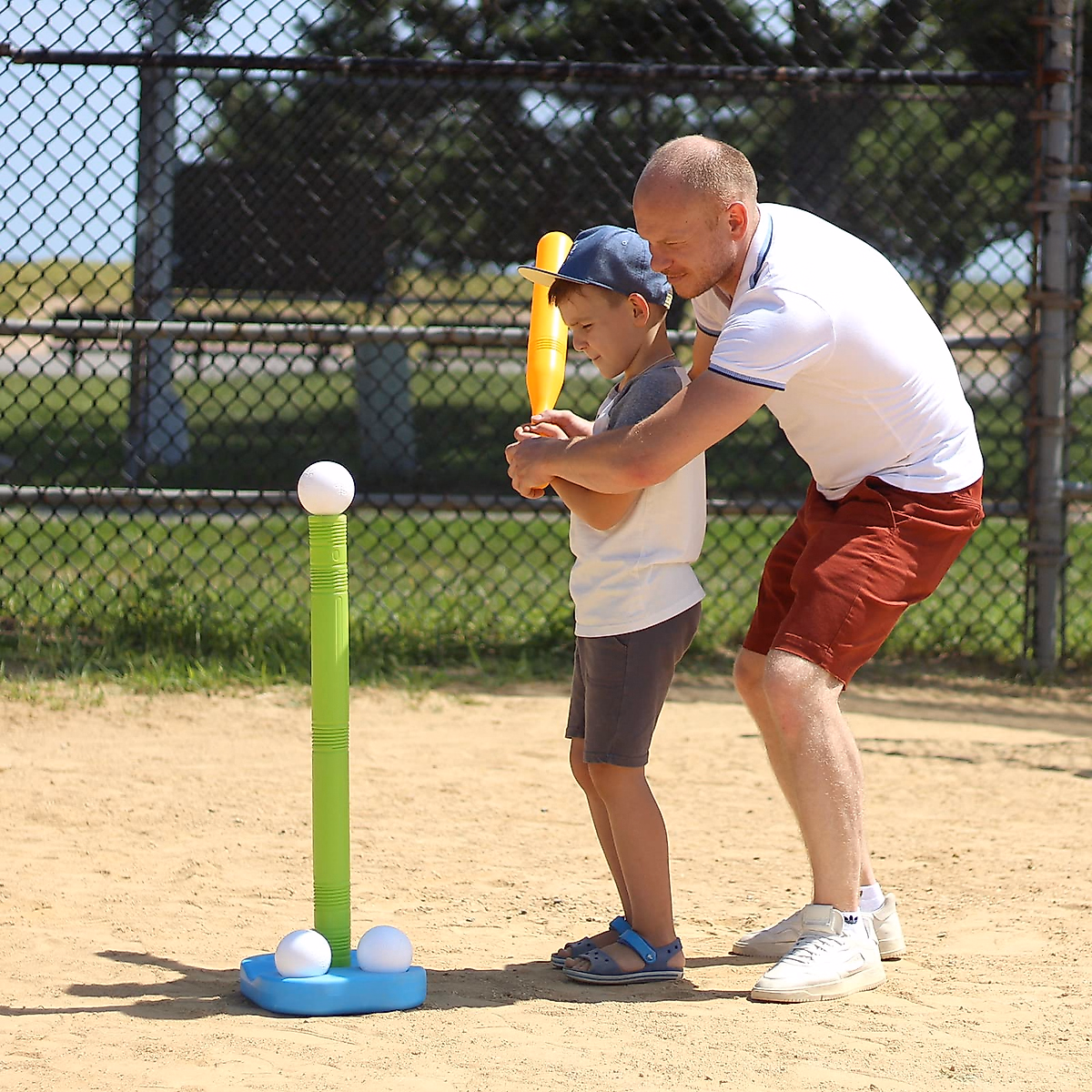 Liberry Adjustable T-Ball Set for Kids and Toddlers, Includes Kids Baseball Bat, Adjustable Height Tee Ball Stand, 4 Balls and Weighted Base, Sports Game Toy Gift for Boys Girls