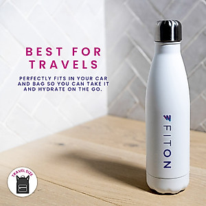 FitOn Stainless Steel Water Bottles - Double Vacuum Insulated Water Bottle - Leak-Proof Water Flask Use As Outdoor Water Bottle Or Gym Hot/Cold Insulated Drink Bottles - 17oz/500ml Hydrate Me Bottle