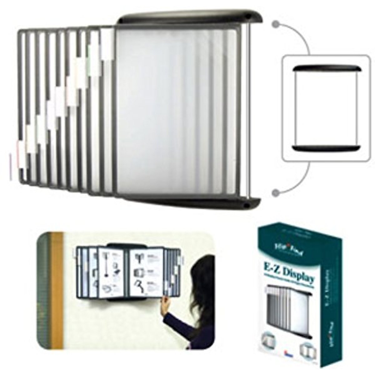 Aidata FDS022L E-Z Wall Mount Reference Organizer, Black, Can display 20 pages of reference sheets, Pockets swivel independently of the base to position pages where you want them
