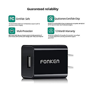 [3-Pack] Quick Charge 3.0, FONKEN 18W 3A USB Wall Charger QC 2.0/3.0 Adapter Fast Charger Block Compatible for Wireless Charger, iPhone iPad, Samsung S10/S9/S8/Note 9/8, LG G5, HTC 10 (Black)