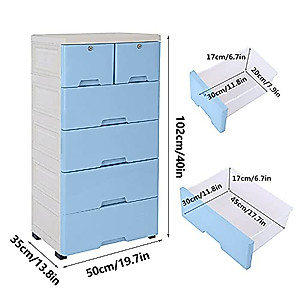 LOYALHEARTDY 5 Layer Drawer Storage Cabinet,Plastic Storage Drawers,6 Drawer Plastic Dresser Storage Tower Closet Organizer Unit for Home Office Bedroom,19.7" W x 13.8" D x 40" H(Blue)