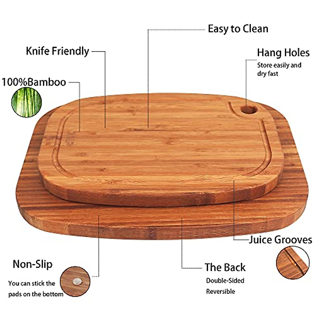 ZVP Extra Thick Bamboo Cutting Board for Kitchen 4 Pack, Extra Large Wood Chopping Board Set with Juice Grooves, Butcher Block, Storage Holder, for Meat Cheese and Vegetables, Walnut Brown