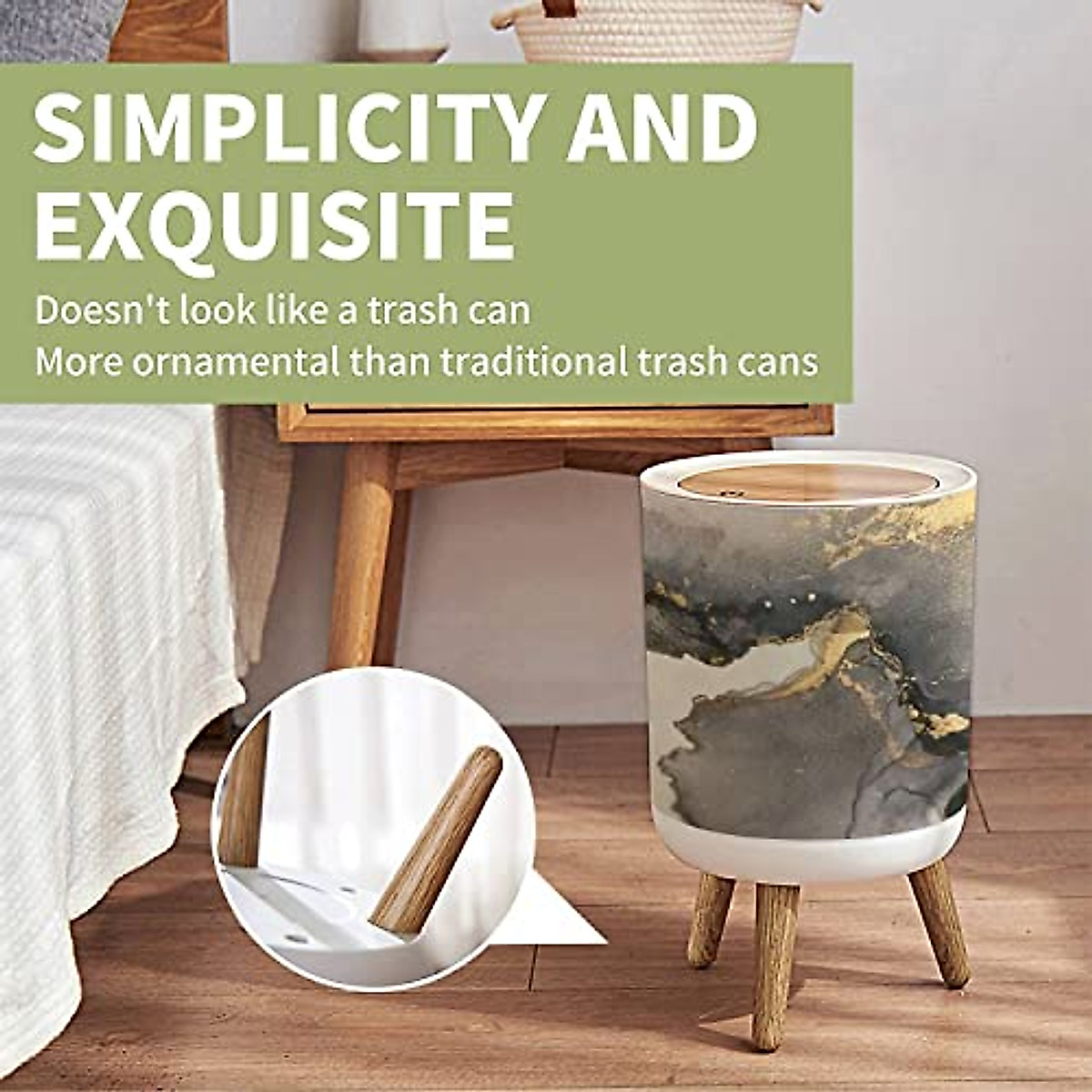 Small Trash Can with Lid Abstract smokey grey with beautiful pleats and stains made with Garbage Bin Round Waste Bin Press Cover Dog Proof Wastebasket for Kitchen Bathroom Living Room 1.8 Gallon
