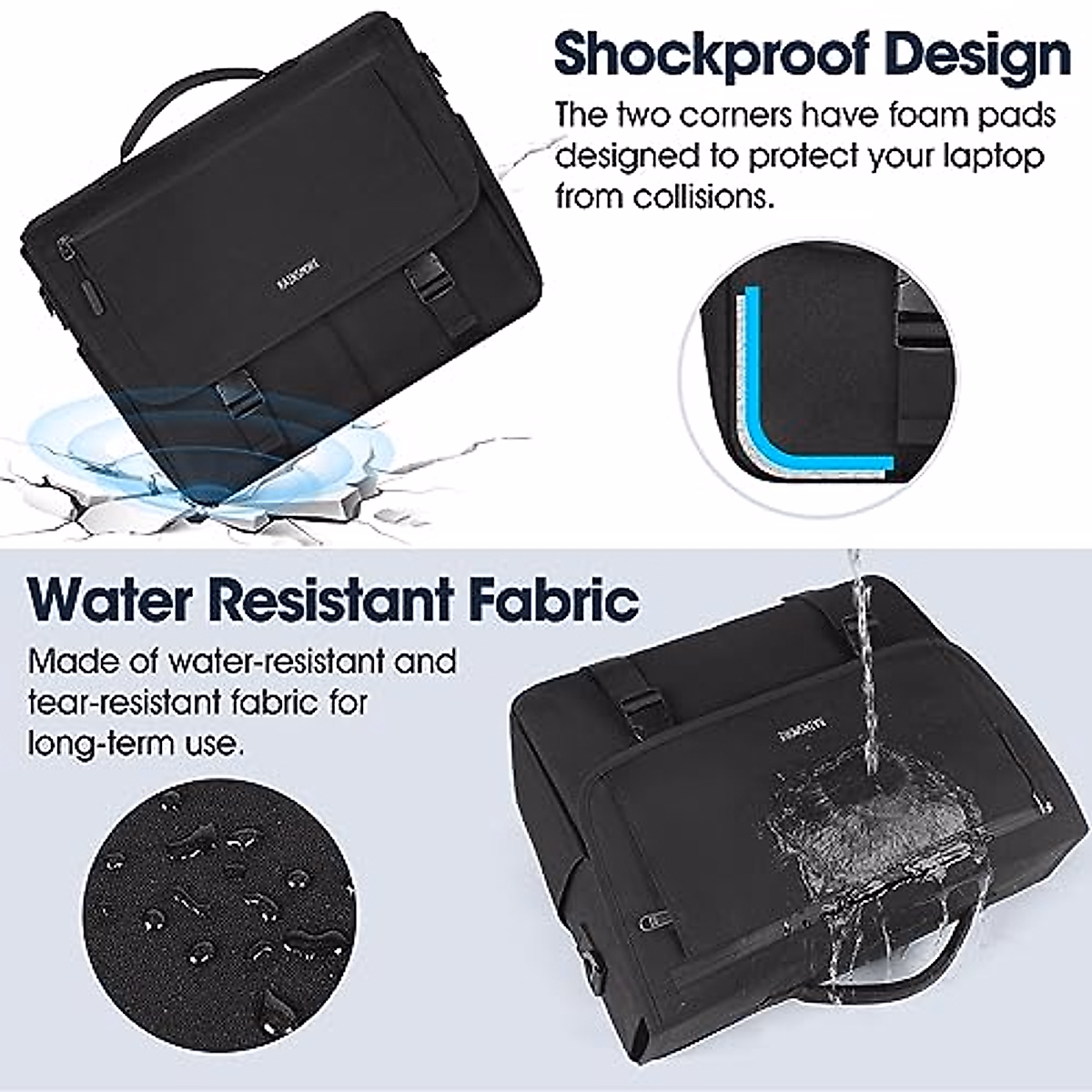 Messenger Bag for Men Messenger Bag 15.6 Inch Water Resistant Laptop Bag Casual Satchel Bags for Men Large College Computer Bag Office Work Briefcase Fashion Crossbody Shoulder Handbag, Black