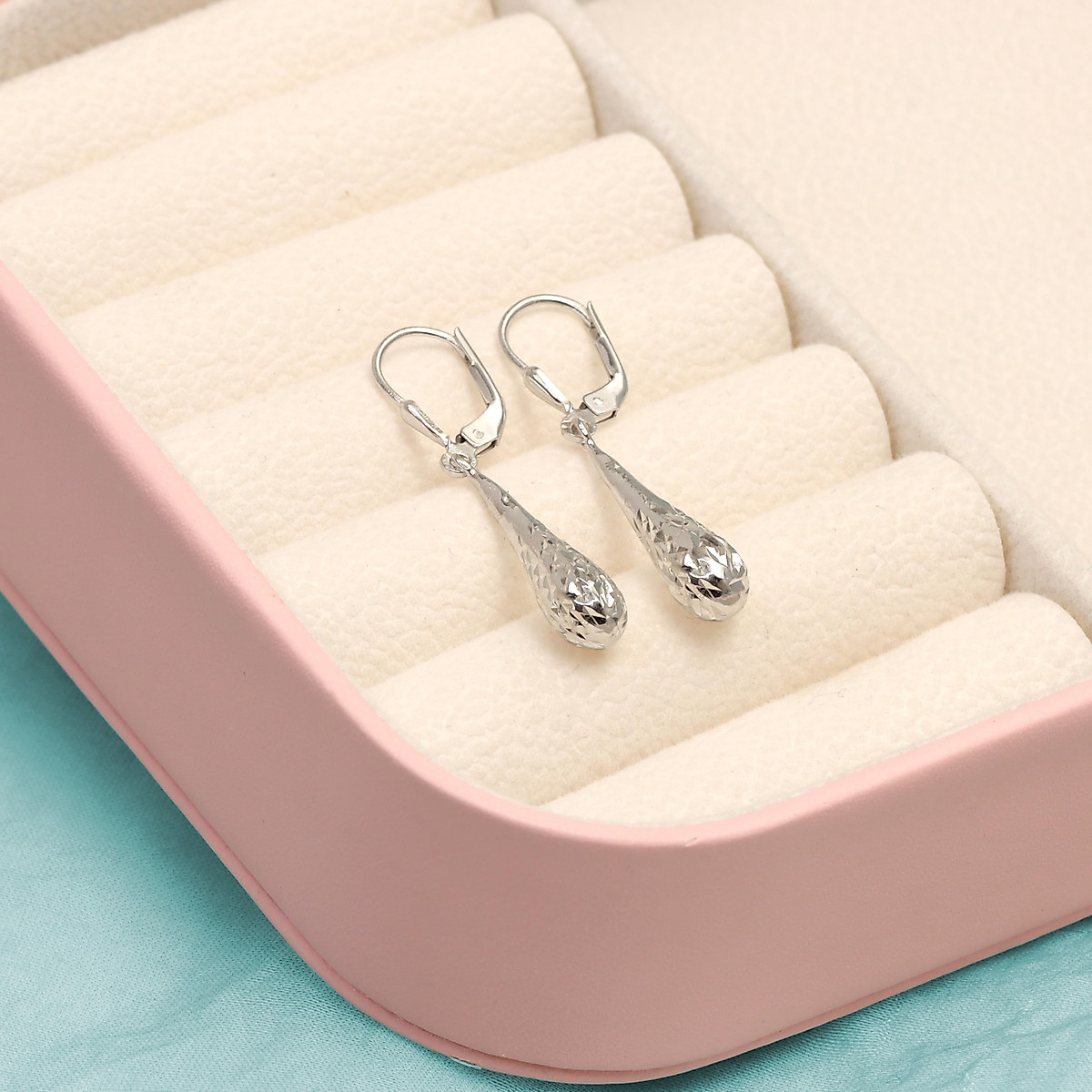 LeCalla 925 Sterling Silver Leverback Drop Earrings | Silver Drop Dangle Earring Jewelry | Diamond-Cut Leverback Earrings for Women - 32mm