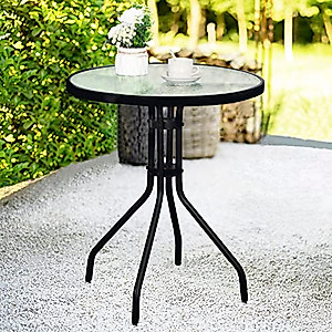 DIMAR GARDEN 24" Outdoor Side Table Patio Metal Round Bistro Coffee Table with Glass Top,Black