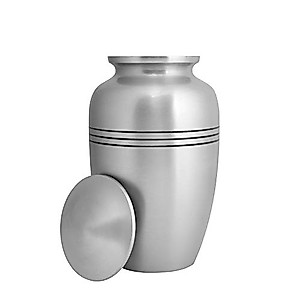 Pewter Large Urn for Human Ashes - A Beautiful and Humble Urn for Your Loved Ones Remains. This Lovely - Urn Will Bring You Comfort Each Time You See It, Size 10x6.75 inch-Silver with 3 Lines
