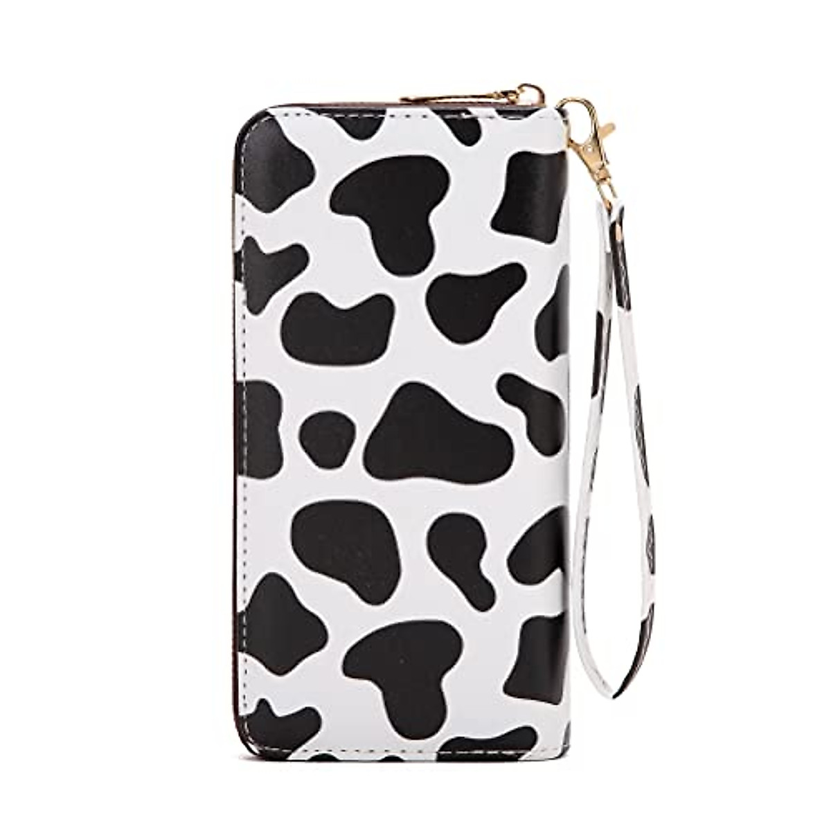 Ecohaso Womens Wallet Ladies Leather Clutch Wallets Zip Around Large Long Wristlet Card Holder Organizer Phone Purse for Women and Ladies (BLACK WHITE)